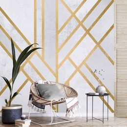 Bilderwelten Fototapete Art Deco Geometrie Wei&szlig; Gold Malerei Abstrakt,Stil Aquarell,Muster Geometrisch,K&uuml;nstler Wohnzimmer,Schlafzimmer Vliestapete