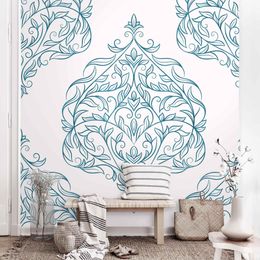 Bilderwelten Fototapete Zartes Jugendstilmuster in Blau Stil Orientalisch,Muster Ornamente Wohnzimmer,Schlafzimmer Vliestapete inkl. Kleister oder selbstklebend