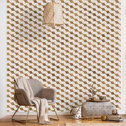 Bilderwelten Fototapete W&uuml;rfel Muster in 3D Gold Muster Geometrisch Wohnzimmer,Schlafzimmer Vliestapete inkl. Kleister oder selbstklebend