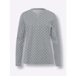 Heine Witt Damen Langarmshirt mit Minimal-Print, grau-hellblau-bedruckt, Gr&ouml;&szlig;e 48