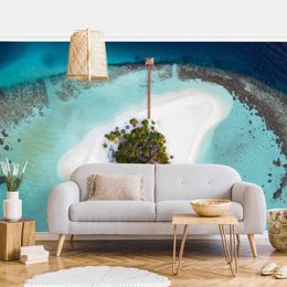 Bilderwelten Fototapete Strand Motiv Wandtapete blau - Ozeanparadies Malediven - Karibik Wohnzimmer Schlafzimmer