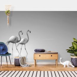 Bilderwelten Fototapete Flamingo Love Schwarz-Wei&szlig; Tiere V&ouml;gel Wohnzimmer,Schlafzimmer Vliestapete inkl. Kleister oder selbstklebend