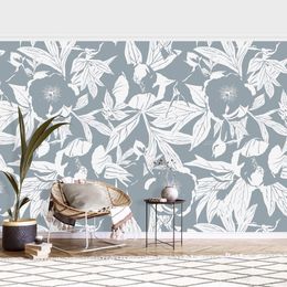 Bilderwelten Fototapete Hellblaues Bl&uuml;tenmeer Stil Landhaus,Muster Blumen Wohnzimmer,Schlafzimmer Vliestapete inkl. Kleister oder selbstklebend