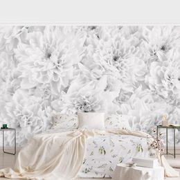 Bilderwelten Fototapete Dahlien Blumenmeer Schwarz-Wei&szlig; Landhaus,Botanik Blume Wohnzimmer,Schlafzimmer Vliestapete inkl. Kleister oder selbstklebend