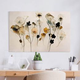 Bilderwelten Leinwandbild Warme Bl&uuml;ten - Schlafzimmer Wohnzimmer Esszimmer - Wandbild S - XXL Print Aquarell Kunstdruck Illustration