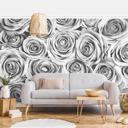 Bilderwelten Fototapete Vintage Rosen Schwarz-Wei&szlig; Landhaus,Botanik Rose Wohnzimmer,Schlafzimmer Vliestapete inkl. Kleister oder selbstklebend