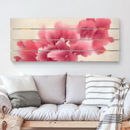 Bilderwelten Holzbild Blumen beige Abstrakt Aquarell - K&uuml;nstlerische Flora I - Deko Wohnzimmer Schlafzimmer
