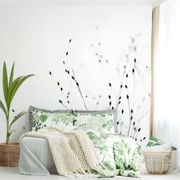 Bilderwelten Fototapete Blumen Landhaus Wandtapete schwarz weiss - Zarte Gr&auml;ser im Schatten - Gr&auml;ser Wohnzimmer Schlafzimmer
