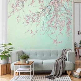 Bilderwelten Fototapete Kirschbl&uuml;tensehnsucht Blumentapete Kirschbl&uuml;te - Baum Himmel - Blau - Wohnzimmer,Schlafzimmer Vliestapete inkl. Kleister / selbstklebend