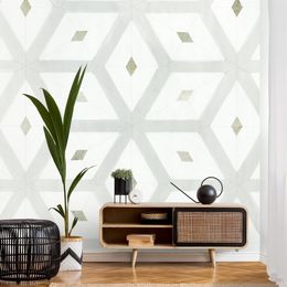 Bilderwelten Fototapete Fliesen aus Meeresglas Stil Landhaus,Stil Vintage,Muster Geometrisch,Muster Mosaik Wohnzimmer Vliestapete inkl. Kleister oder selbstklebend