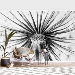 Bilderwelten Fototapete Dandelion Close Up Schwarz-Wei&szlig; Botanik Pusteblume Nahaufnahme Wohnzimmer,Schlafzimmer Vliestapete inkl. Kleister oder selbstklebend