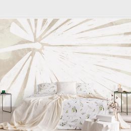 Bilderwelten Fototapete Palmenblatt Silhouette auf Leinen Malerei Tropisch,Botanik Pflanzen Wohnzimmer,Schlafzimmer Vliestapete inkl. Kleister oder selbstklebend