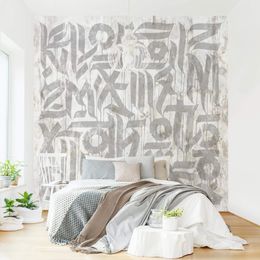 Bilderwelten Fototapete Graffiti Art Calligraphy Grau Urban 3D modern Street Tapete Wohnzimmer Mauer Betonwand Jugendzimmer