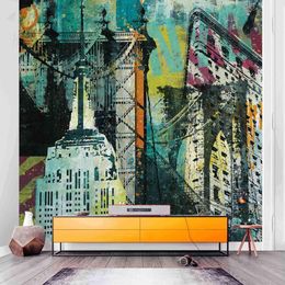 Bilderwelten Fototapete NY New York Graffiti Art Schwarz Wei&szlig; Bunt Urban 3D modern Street Tapete Wohnzimmer Skater Mauer Jugendzimmer Freedom Peace