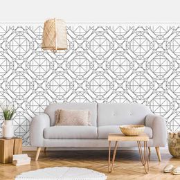 Bilderwelten Fototapete Vliestapete modern Wandtapete schwarz weiss - Geometrisches Muster mit Kreisen und Rauten in Grau - Geometrisch Wohnzimmer Schlafzimmer