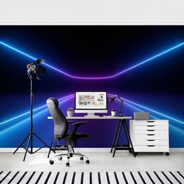 Bilderwelten Fototapete Vliestapete Neon Art 3D-Effekt blau - Neonlichter - Deko Jugendzimmer