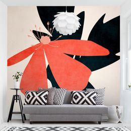 Bilderwelten Fototapete Blumen modern Wandtapete rosa - Florale Sch&ouml;nheit Rosa und Blau - Deko Wohnzimmer Schlafzimmer