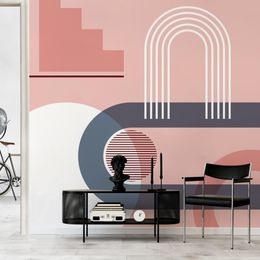 Fototapete Bauhaus Weimar - Vliestapete nach Ma&szlig; Abstrakt Illustration Muster Wohnzimmer Rosa