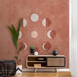 Bilderwelten Fototapete Boho Mondphasen mit Sonne - Vliestapete nach Ma&szlig; Illustration Vintage Spirituell Wohnzimmer Schlafzimmer Flur Braun