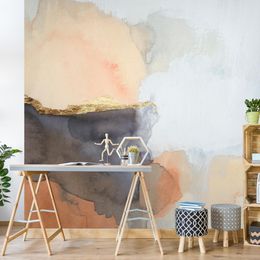 Bilderwelten Fototapete Aquarell Goldene Spitze I - Vliestapete nach Ma&szlig; Aquarell Kunstdruck Wohnzimmer Schlafzimmer Beige