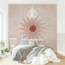 Fototapete Boho Sonne I - Vliestapete nach Ma&szlig; Illustration Vintage Spirituell Wohnzimmer Schlafzimmer Flur Beige