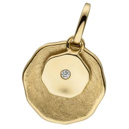 Jobo Damen Kettenanh&auml;nger "Anh&auml;nger rund eismatt 18 mm", SI = kleine Einschl&uuml;sse, Diamanten Gelbgold 585, gelb, Diamanten, Gelbgold 585,
