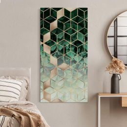 Bilderwelten Akustikbild Gr&uuml;ne Bl&auml;tter goldene Geometrie