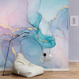 Bilderwelten Fototapete originell modern Aquarell pastell - Aquarell Pastell T&uuml;rkis mit Gold - Deko Wohnzimmer Schlafzimmer