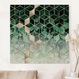 Bilderwelten Akustikbild Gr&uuml;ne Bl&auml;tter goldene Geometrie