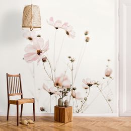 Bilderwelten Blumentapete Fototapete Bl&uuml;ten Blumen Tapeten Cosmea in zarten Cremet&ouml;nen Landhaus, Wohnzimmer,Schlafzimmer Vliestapete selbstklebend