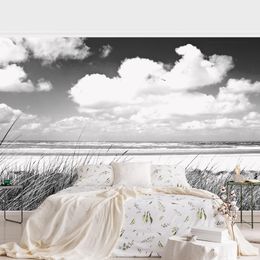 Bilderwelten Fototapete An der Nordseek&uuml;ste Schwarz-Wei&szlig; maritim,Landschaft K&uuml;ste,Landschaft Strand & Meer D&uuml;nen Wohnzimmer,Schlafzimmer Vliestapete
