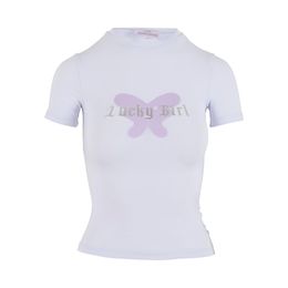 Felicious T-Shirt 'Lucky Girl ' Damen Gr&ouml;&szlig;e S lavendel / silber / wei&szlig;