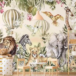 Bilderwelten Fototapete Aquarell Savannen Tiere - Vliestapete, Bildtapete, Kindertapete - selbstklebende Tapete - Kinderzimmer Babyzimmer Baby M&auml;dchen Dschungel