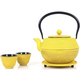 ECHTWERK Teeservice, 4 Stk., gelb, Geschirr-Sets, Gusseisen, im Vintage-Design, 1,1 Liter, mit abnehmbarem Sieb