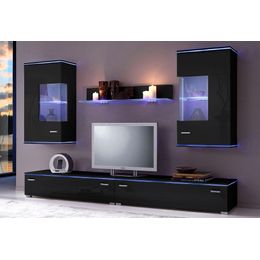 Wohnwand H&Ouml;LTKEMEYER, schwarz, Wohnzimmer, Kastenm&ouml;bel-Sets, "Happy"
