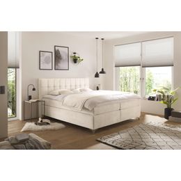 Boxspringbett Hapo, B:211cm L:200cm, beige, Polyester, Jugendzimmer, Komplettbetten, "Neyla erh&auml;ltlich in den Breiten 100, 160, 180 & 200cm", in