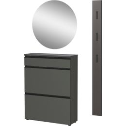 Garderoben-Set Germania, grau, Glas, Holzwerkstoff, Metall, Flur, Kastenm&ouml;bel-Sets, "GW-Baldone", mit gro&szlig;em o. kleinen Spiegel, Tiefe: 30 cm, f&uuml;r
