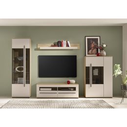 Wohnwand Home Affaire, B:310cm H:200cm T:42cm, beige, Holzwerkstoff, Wohnzimmer, Kastenm&ouml;bel-Sets, "Cantara, Anbauwand, Wohnzimmer-Set, in Eiche