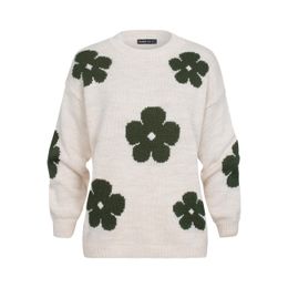 CLOUD 5IVE Damen Rundhalspullover "CLOUD 5IVE Cloud 5ive Crewneck Knit Sweater with Flowers", beige, Gr. XXL, 100% Polyacryl, Pullover