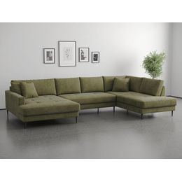 Wohnlandschaft TRENDS BY HG, B:360cm H:86cm T:195,5cm, gr&uuml;n, 90% Polyester;10% Nylon, Sofas, "Summer", U-Form, B: 360cm in Cord & Struktur