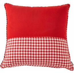 HOCK Dekokissen H.O.C.K., B:50cm L:50cm, rot, Polyester, Dekokissen_Sitzkissen_Kissenh&uuml;llen, "H&uuml;ttenzauber - Karo Patch", 50/50 cm, Kissenh&uuml;lle mit