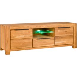Lowboard Home Affaire, B:193cm H:63cm T:50cm, braun, Holz teilmassiv, Wohnzimmer, Sideboards, Eiche teilmassiv, B: 193cm, Schwarze Elemente, 2 offene