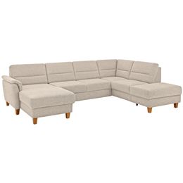Wohnlandschaft Home Affaire, B:308cm H:89cm T:212cm, beige, 100% Polyester;Struktur (100% Polyester);Luxus-Microfaser in Lederoptik (100% Polyester),