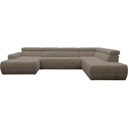 Wohnlandschaft OTTO HOME, B:359cm H:80cm T:228cm, beige, 100% Polyester, Sofas, "Ballerup 359 x 228 cm, auch mit verstellbarer Sitztiefe", Kopfteile
