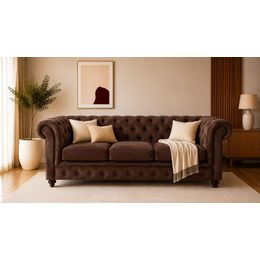 Chesterfield-Sofa OTTO HOME, B:198cm H:74cm T:89cm, braun, 100% Polyester, Sofas, "Chesterfield 3-Sitzer B/T/H: 198/89/74 cm", mit hochwertiger