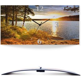 Wanduhr Artland, B:60cm H:30cm T:0,3cm, bunt, Wohnzimmer, Wanduhren, "Sonnenuntergang &uuml;ber See Algonquin Park", wahlweise mit Quarz- oder