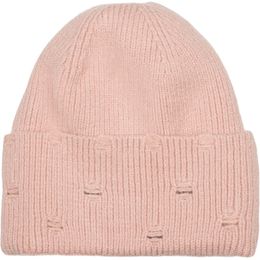 styleBREAKER Damen Strickm&uuml;tze "Strickm&uuml;tze mit Rippenmuster und Rissen", rosa, Modisch, 100% Polyacryl PAN., M&uuml;tzen