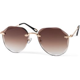 styleBREAKER Damen Pilotenbrille "Rahmenlose Piloten Sonnenbrille mit Diamant Schliff", braun, Modisch, Sonnenbrillen