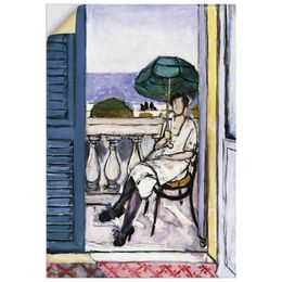Wandbild Artland, B:90cm H:130cm, bunt, Vinyl, Wohnzimmer, Bilder, "Frau auf einem Balkon. 1919-20", als Alubild, Leinwandbild, Poster, Wandaufkleber