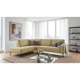 Ecksofa OTTO HOME, B:260cm H:85cm T:208cm, gold, 90% polyester, 10% nylon, Wohnzimmer, Sofas, "Vosby", 260 cm, Chenille, mit dekorativer Kedernaht,